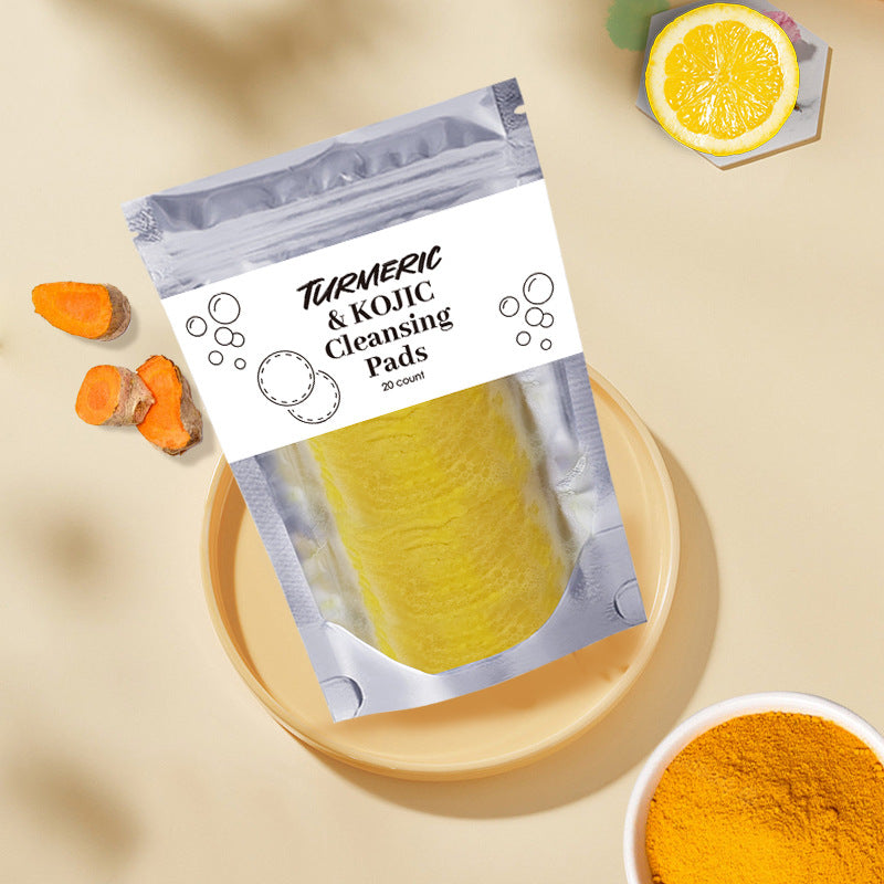 Turmeric & Kojic Cleansing Pad + Turmeric Cleanser with Face Brush Bun ...